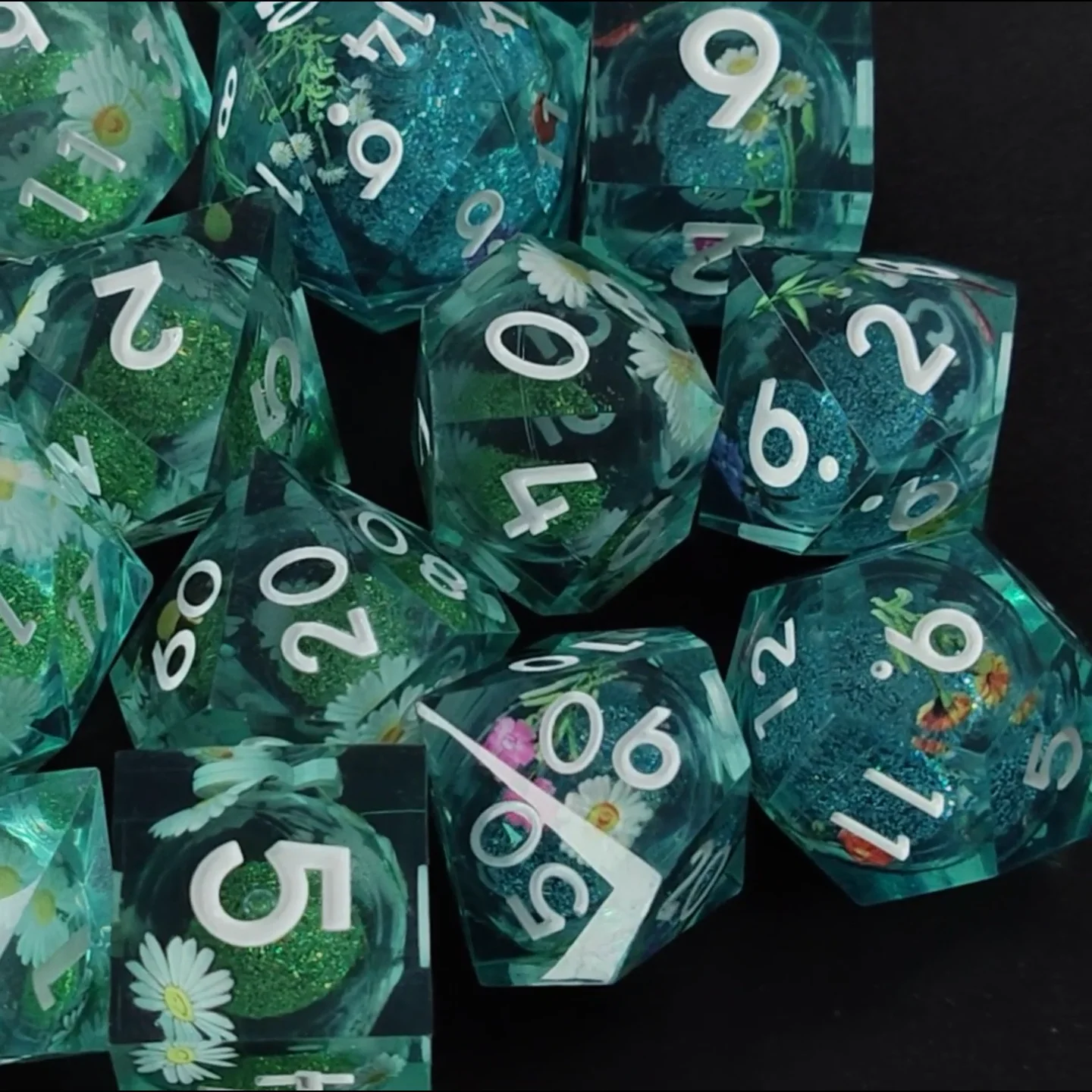 Polyhedral Liquid Core Botanical Flower Dice Set Marvel Gaming Dice ...