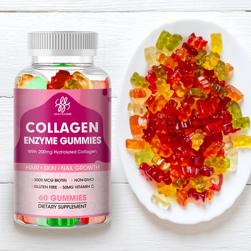 Vegan Collagen Enzyme Gummies 60pcs Vitamin And Supplements Bear ...