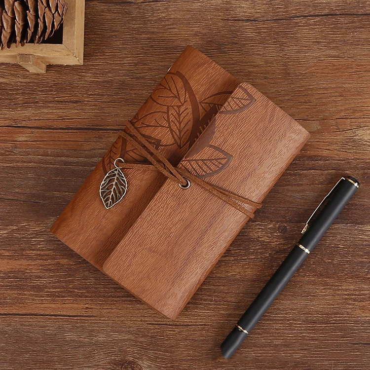 Student Retro Notebook Creative PU Leather Leaf Shape Bandage Cover ...