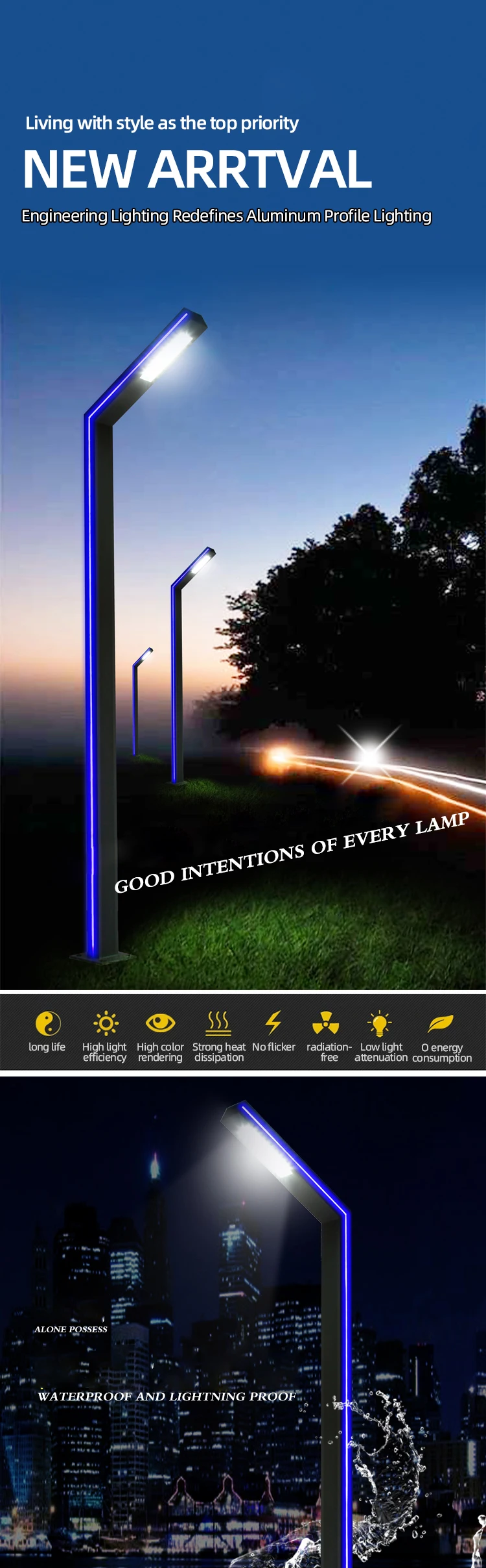 Modern Outdoor 3m 4m 6m Garden Pole Top Light Waterproof Aluminum Led Landscape Street Post Pole ...