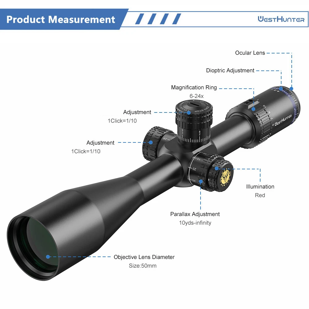 OEM WESTHUNTER 6-24X50 IR FFP Zero Stop Scope HD Glass Etched Reticle ...