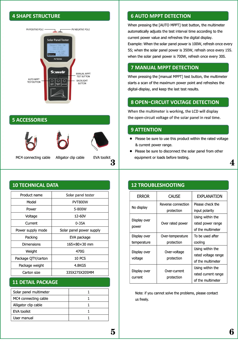 WHC Solar Panel Mppt Tester Multimeter Solar Panel Tester