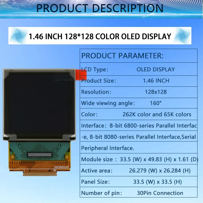 1.46 Inch OLED Display - 128x128 Full Color SSD1351 Module