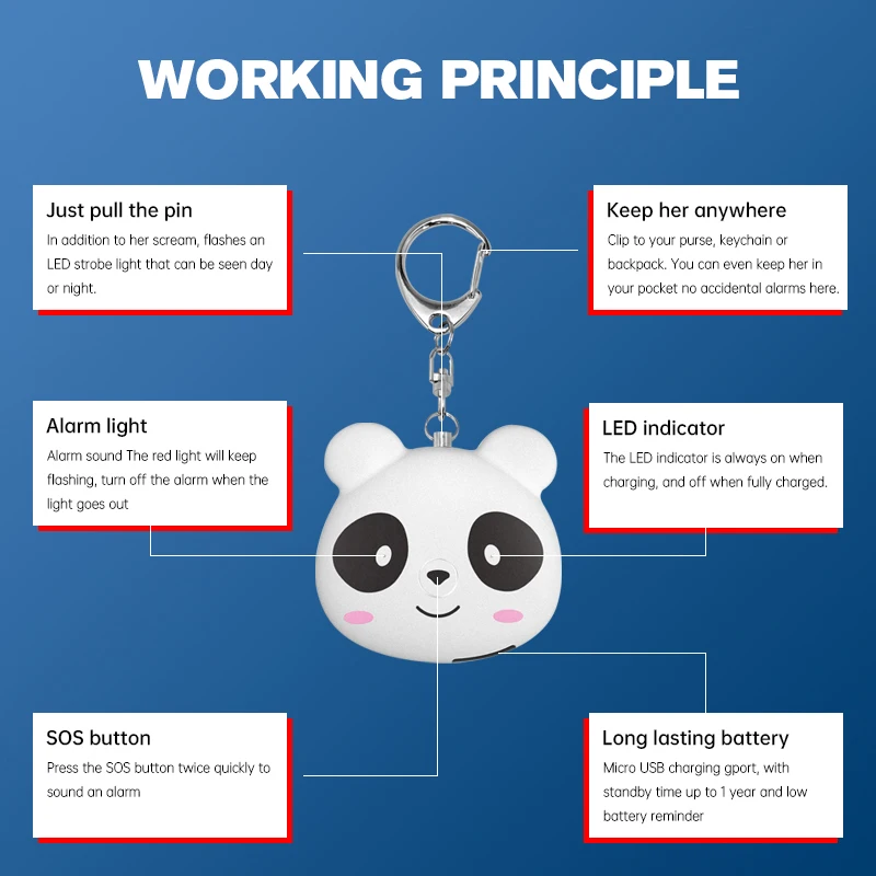 Custom Cute Rechargeable 130db Safety SOS Emergency Panic Personal ...