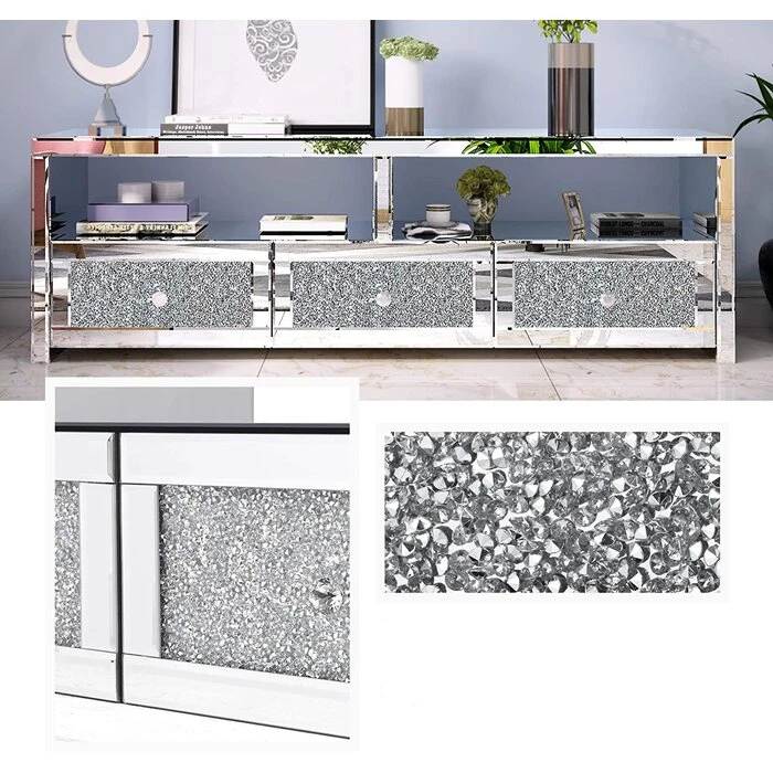 Modern Luxury Design Living Room TV Stand Crystal Diamond Mirrored TV ...