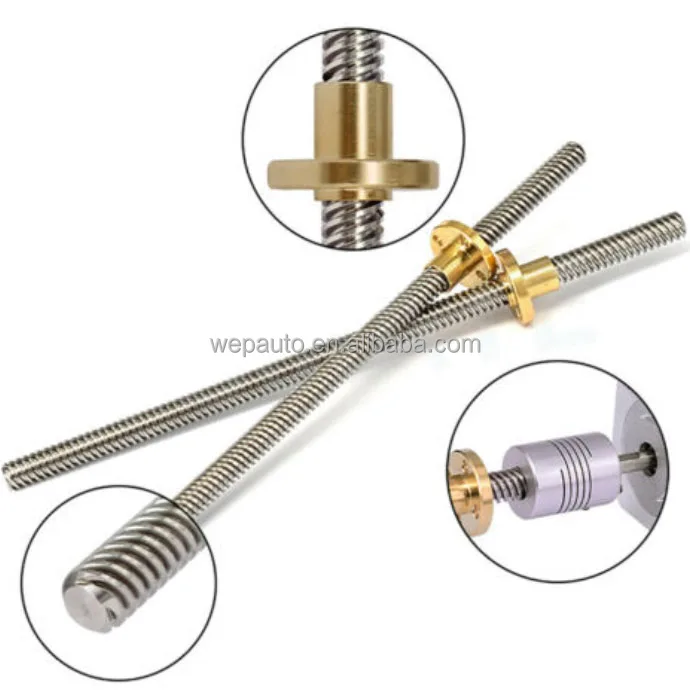 Stainless Steel Tr8 Trapezoidal Screw Threaded Rod Pitch 1mm 2mm 4mm T12 Tr20 Lead Screw And Nut ...