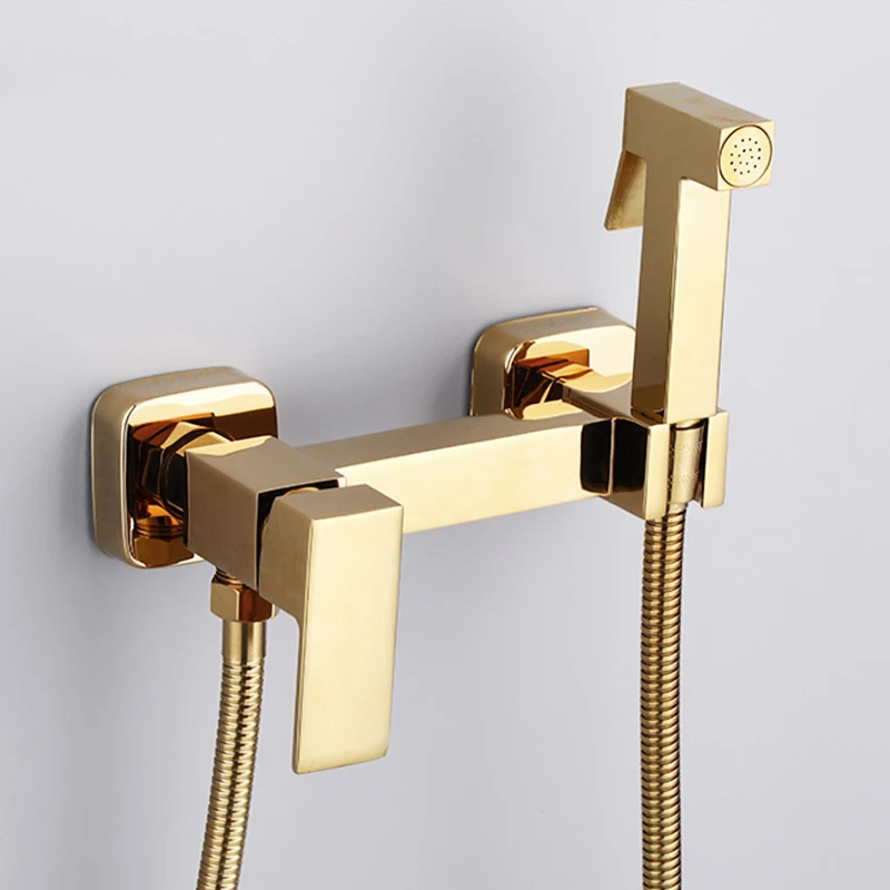 JVK WC Toilet Brass Bidet Ablution Faucet Golden Shattaf Set