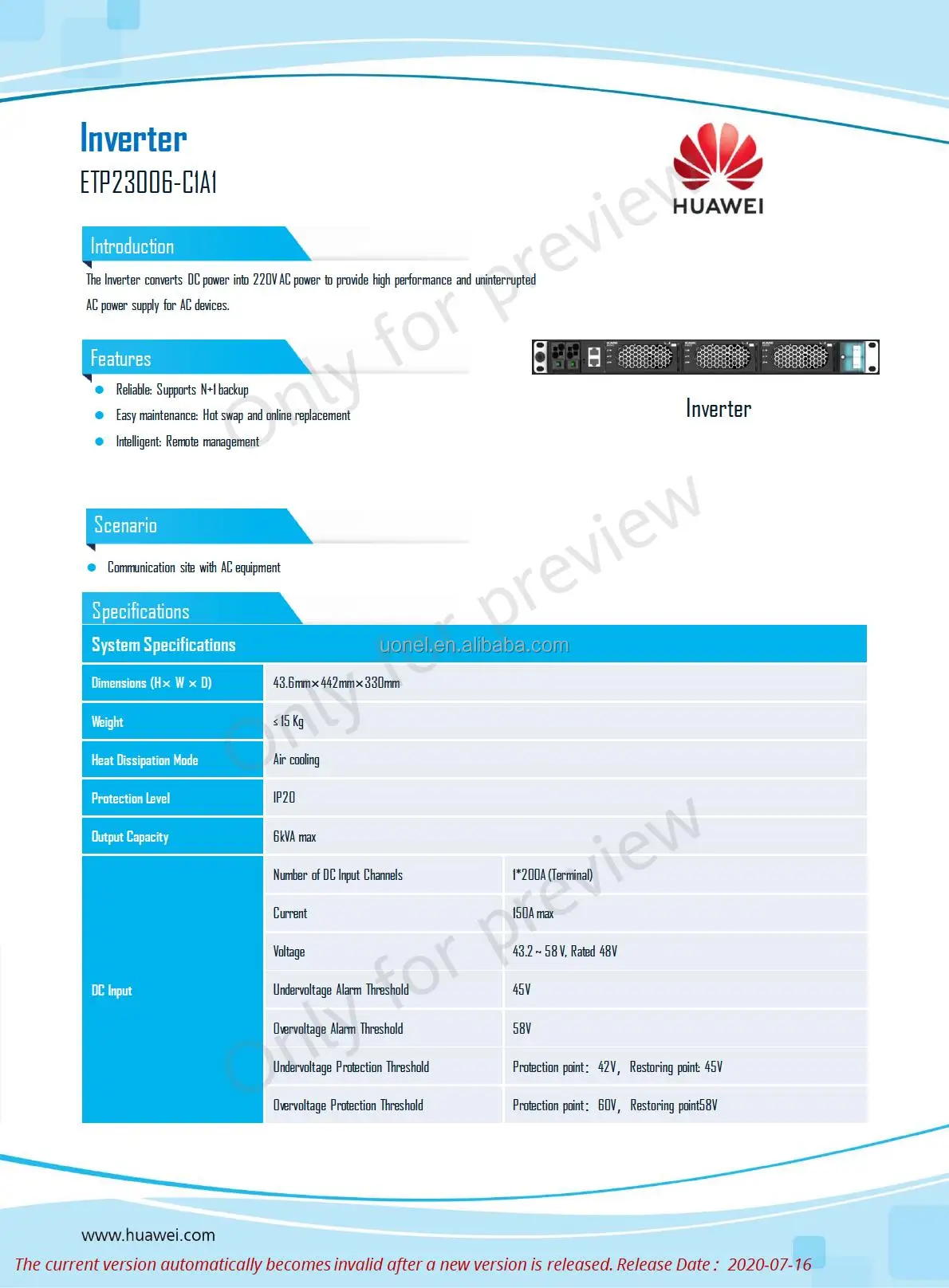 Rectifier Module R6050G1 1U - 3000W High Efficiency Power