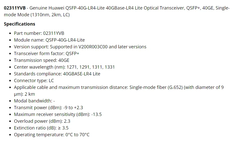 Huawei 40ge Optical Modules Qsfp-40g-lr4-lite Lite Optical Transceiver ...