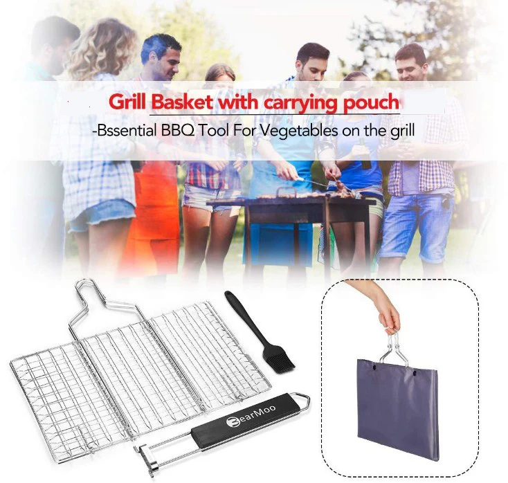 Portable Folding Welded Stainless Steel Square Bbq Grill Basket Net ...
