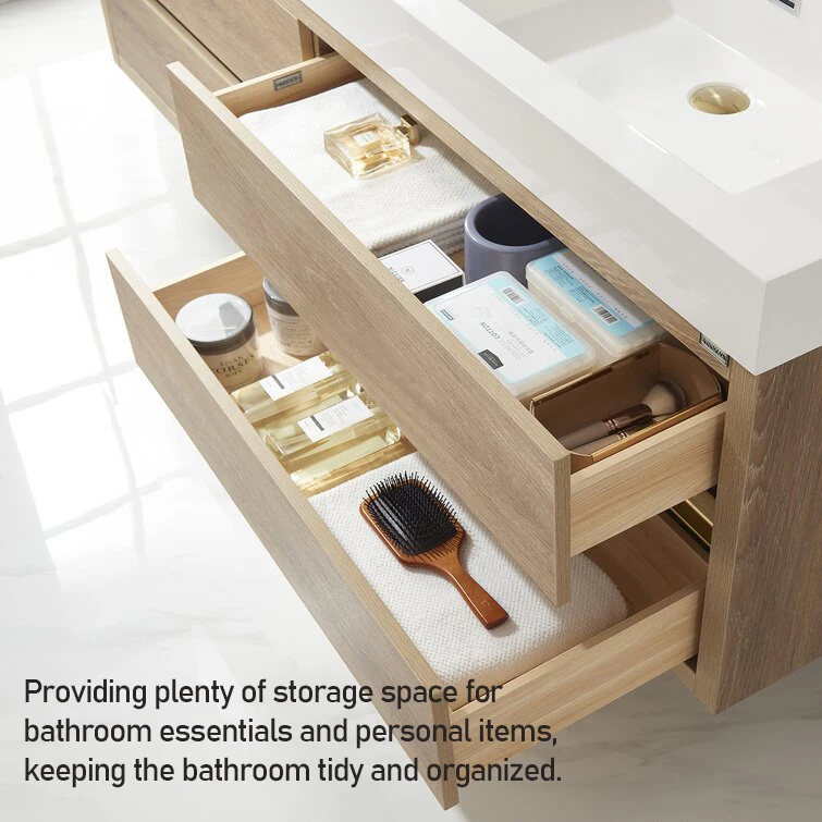 Hotel Bathroom Dual Sink Modern Floating Wall Mounted Solid Oak Wood ...