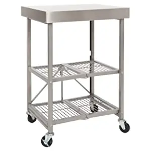 3-Tier Foldable Stainless Steel Table Rolling Cart Stainless Steel ...