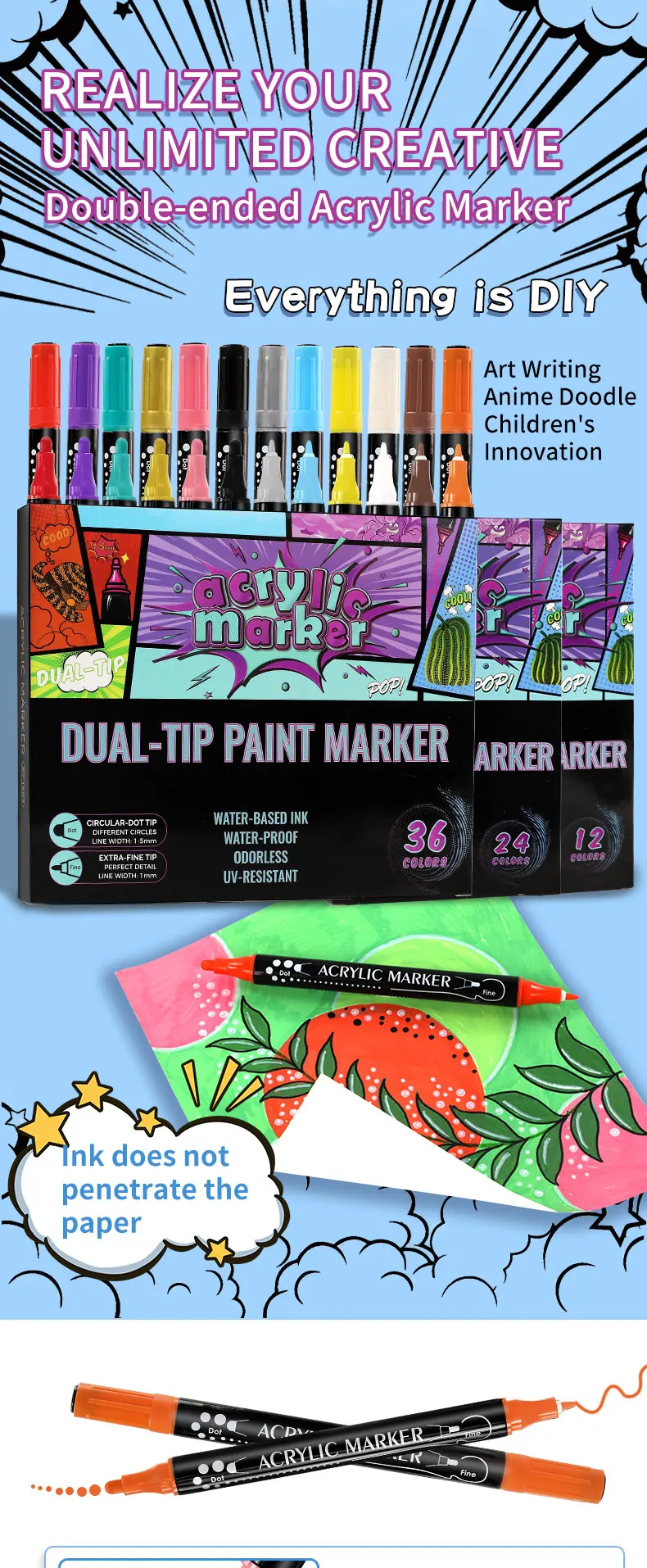 Double Point Acrylic Paint Marker Art Dual Tip Permanent Color Marker ...