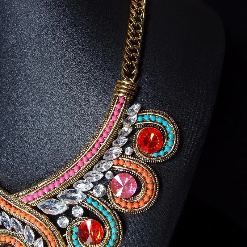 SUXUAN Gold Plated Bohemian Exaggerated Big Gemstone Necklace with ...