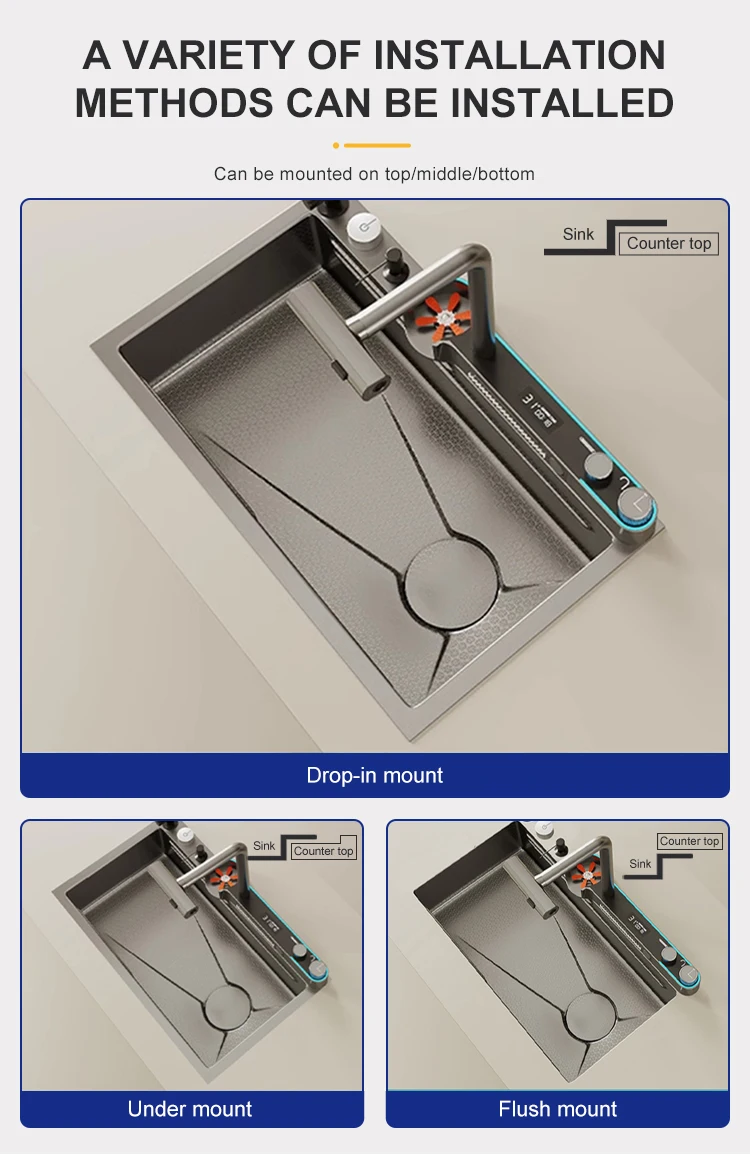 Luxury Led 304 Stainless Steel Modern European Sink Piano Key Black ...