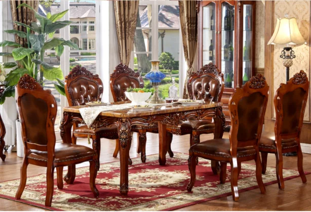 European Royal Dining Table Set Of American Solid Wood Carved Dining ...