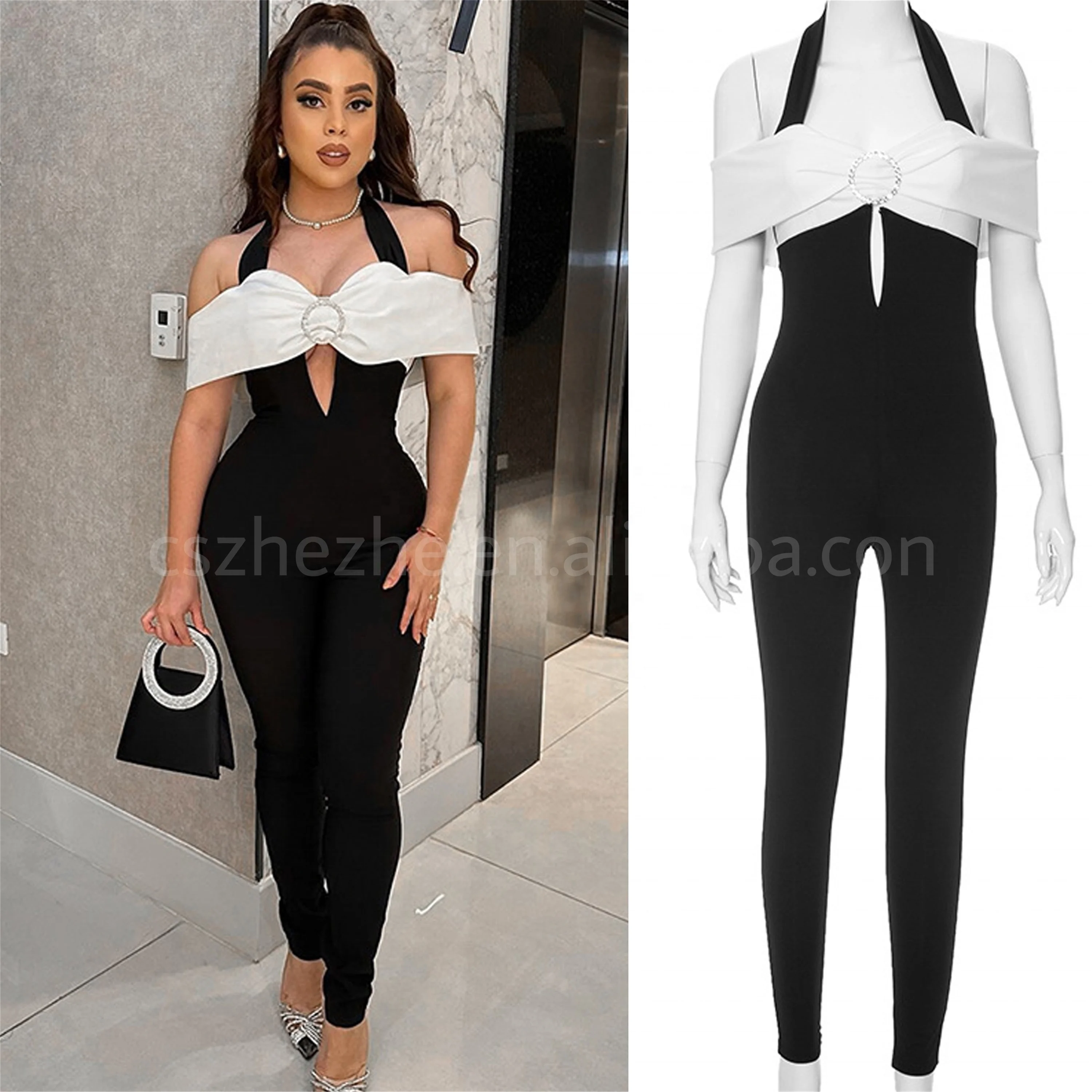 ZHEZHE 2024 Off Shoulder Strapless Jumpsuit Womens Sleeveless Halter ...