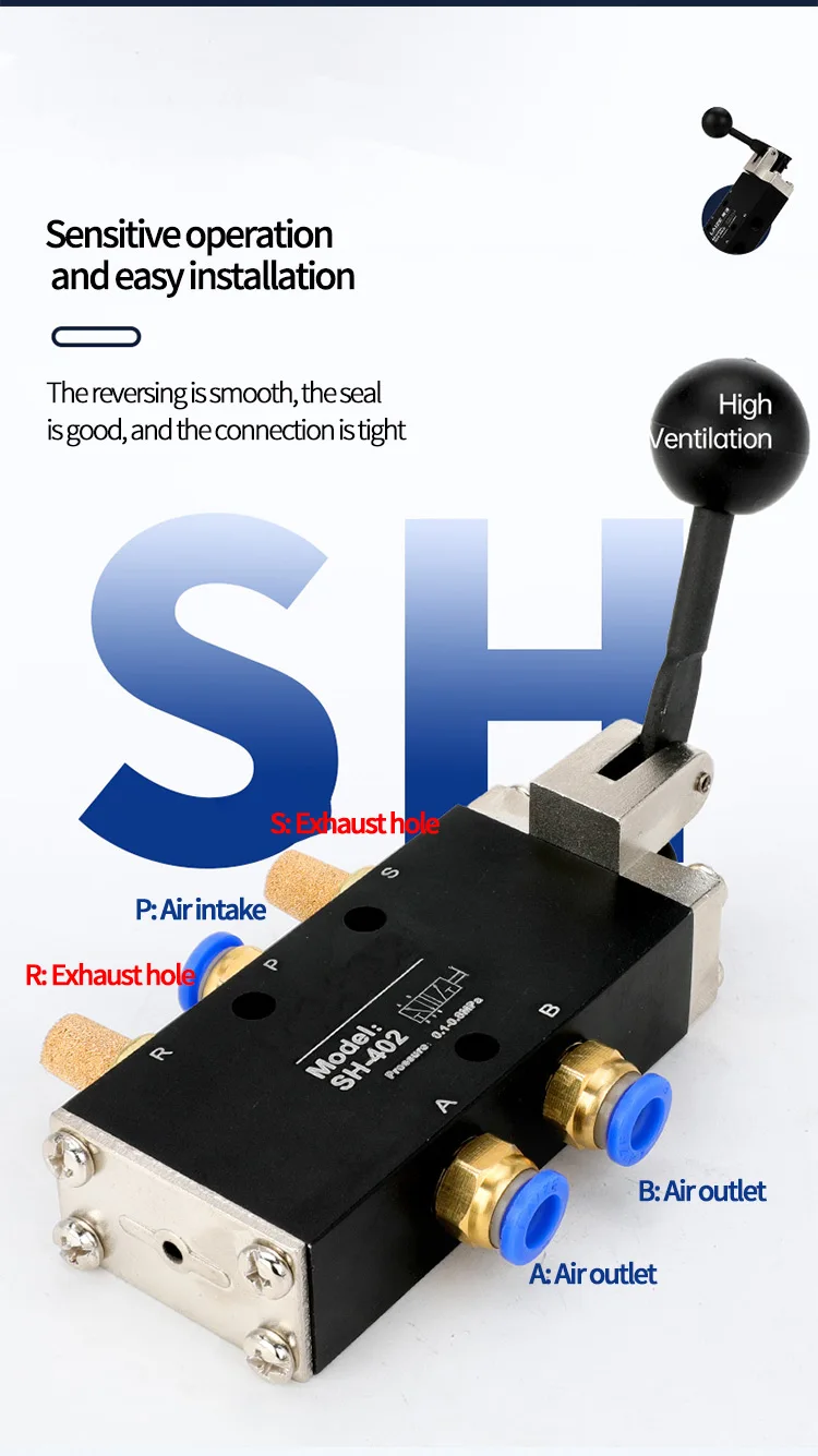 2-Position 5-Way SH402 Pneumatic Hand Lever Valve JM-402 Hand Switch ...