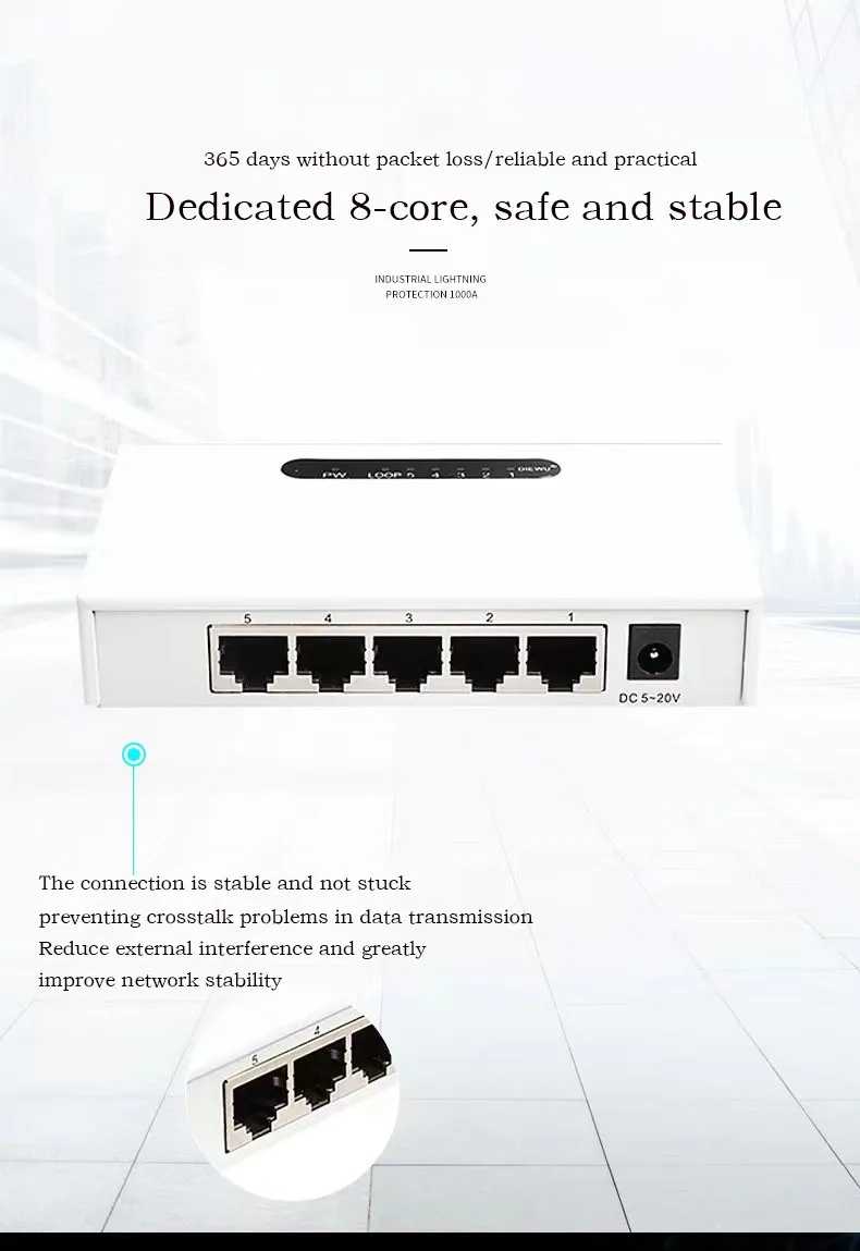 5 Port Iron Gigabit Switch Intelligent Network Distribution Line ...
