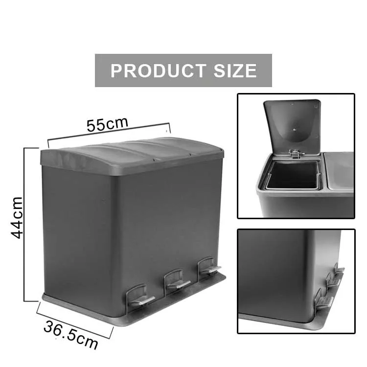 36L Stainless Steel 3 Compartment Recycle Bin - Sustainable