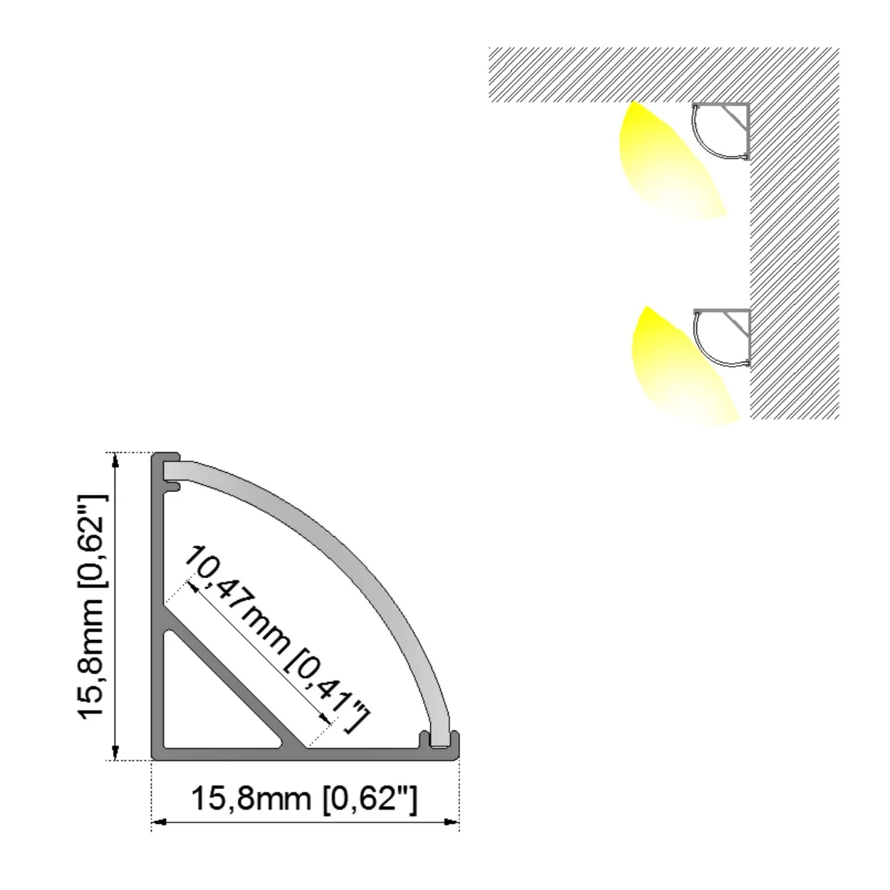 45 Degree LED Corner Profile - Decorative Lighting Solutions