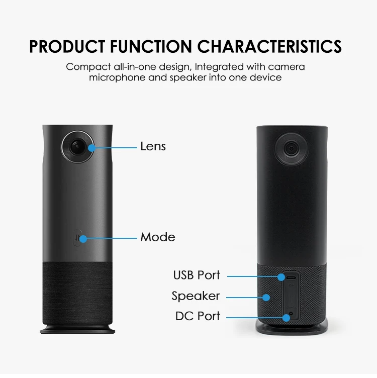 360 Degree Panoramic Video Conference Camera Voice Tracking Face Tracking Camera Built-in ...