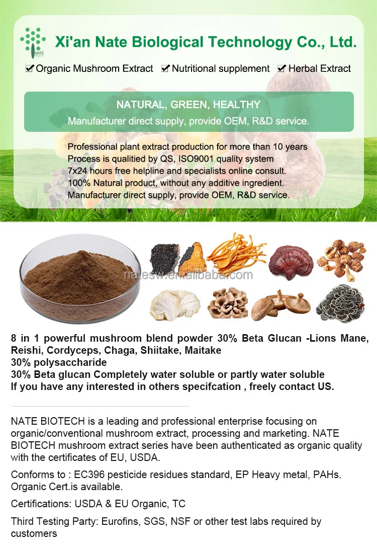 8 in 1 Organic Mixed Mushroom Extract Powder Lions Mane, Reishi ...