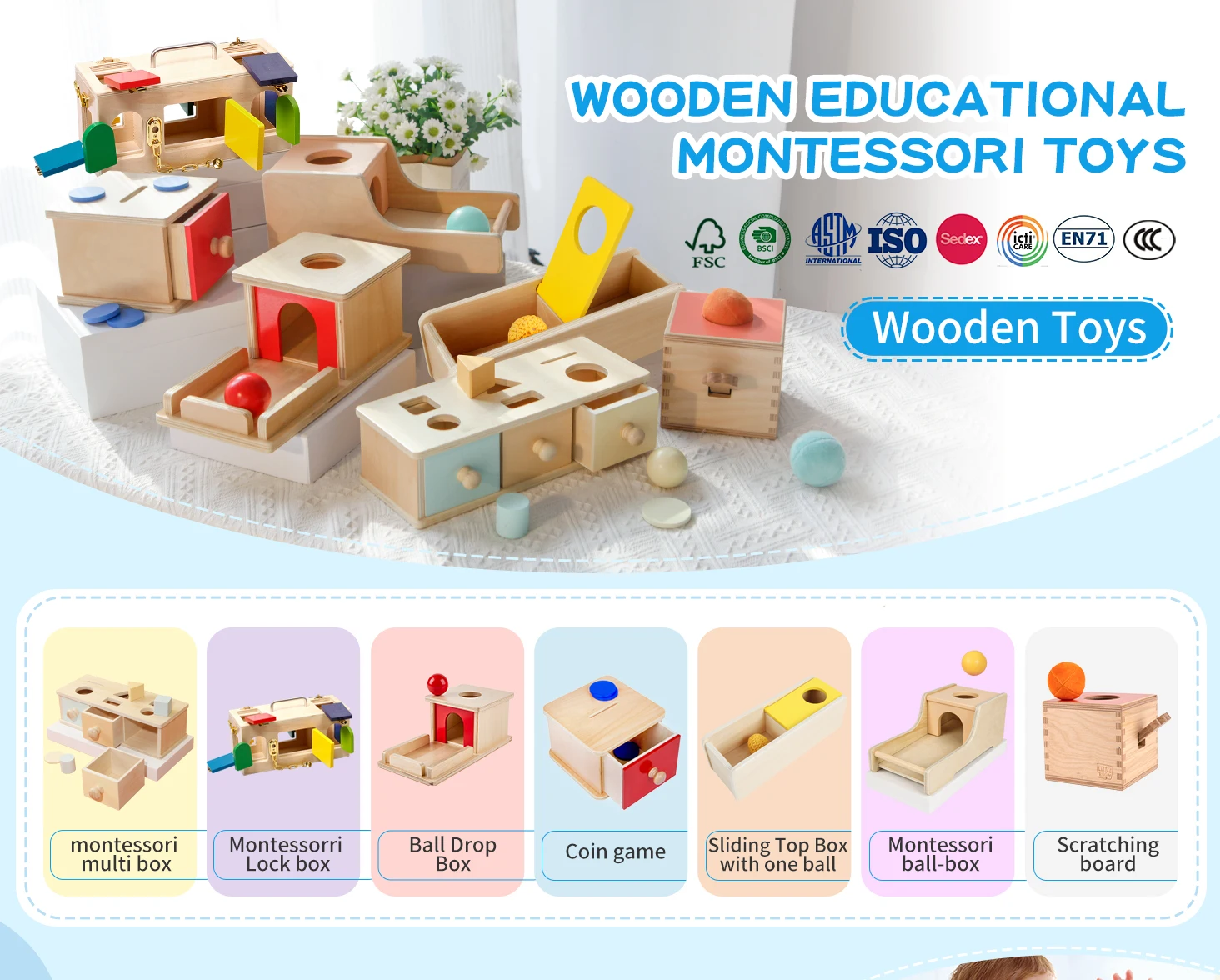 Montessori Kids Wooden Coin Box Drawer Game Educational Toys Preschool ...