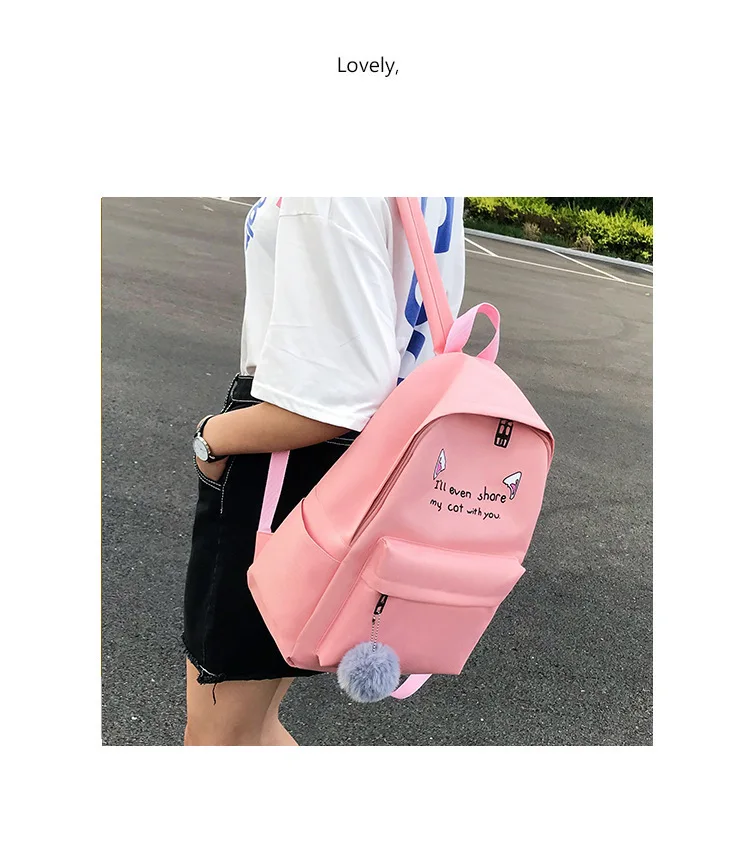 Stylish Cat Print Backpack Set for Women - Waterproof School Bag with ...