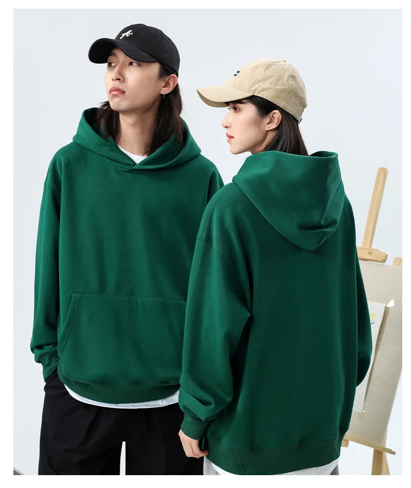Plain Thick 500/400gsm Boxy Blank Hoodie Mens Cotton Oversized Fleece ...