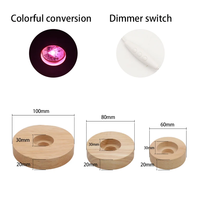 Factory Direct Led 3d Wood Light Base Crystal Glass Light Base Stand ...