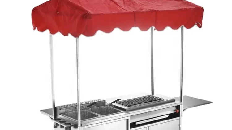 French Fries Cart Mobile Gas Food Stall Cart Grill And 2 Fryers Food ...