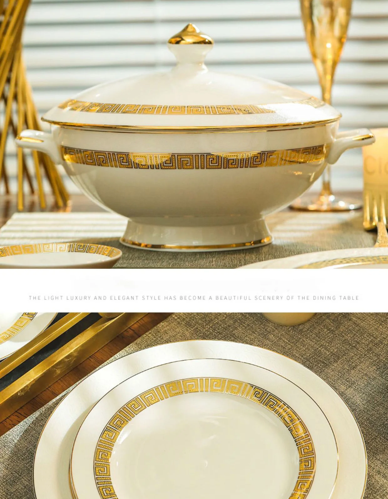 Wholesale European Style Gold 60pcs Bone China Dinner Set