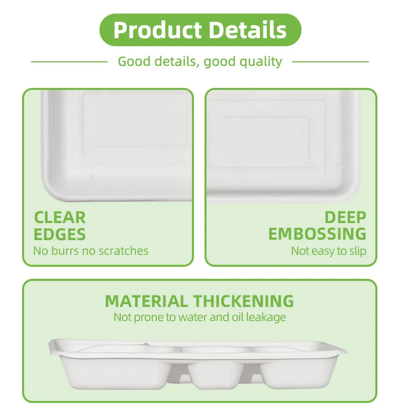 Large 5 Compartments Trays 32oz Take Out Container Sugarcane Bagasse ...