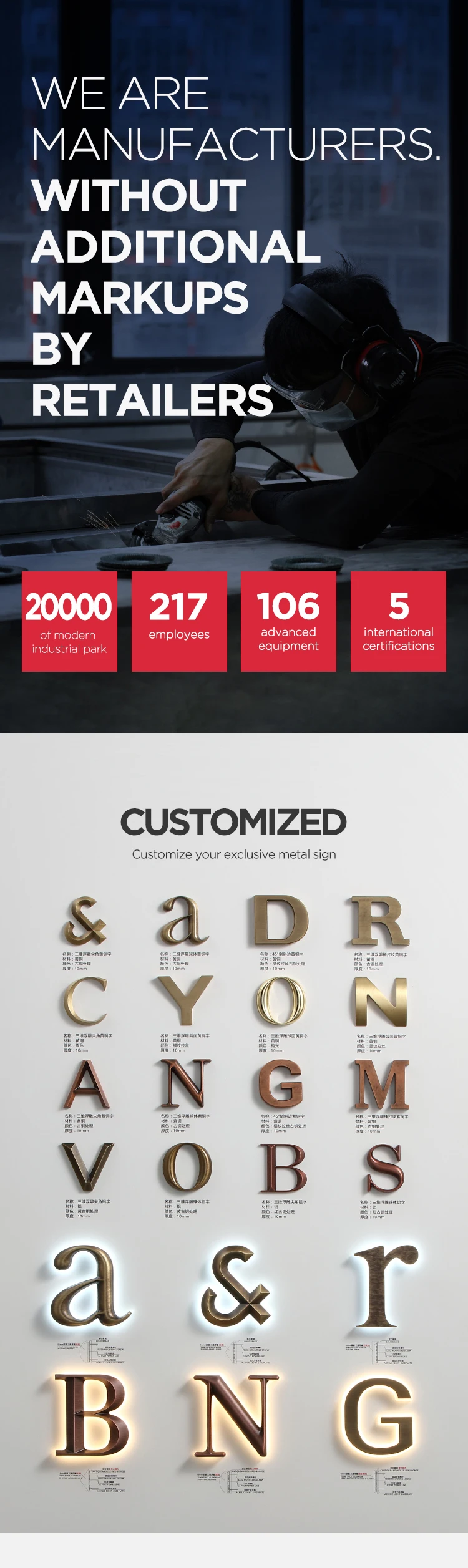 Custom Gold 3D Letter Shop Signboard - LED Backlit Signage