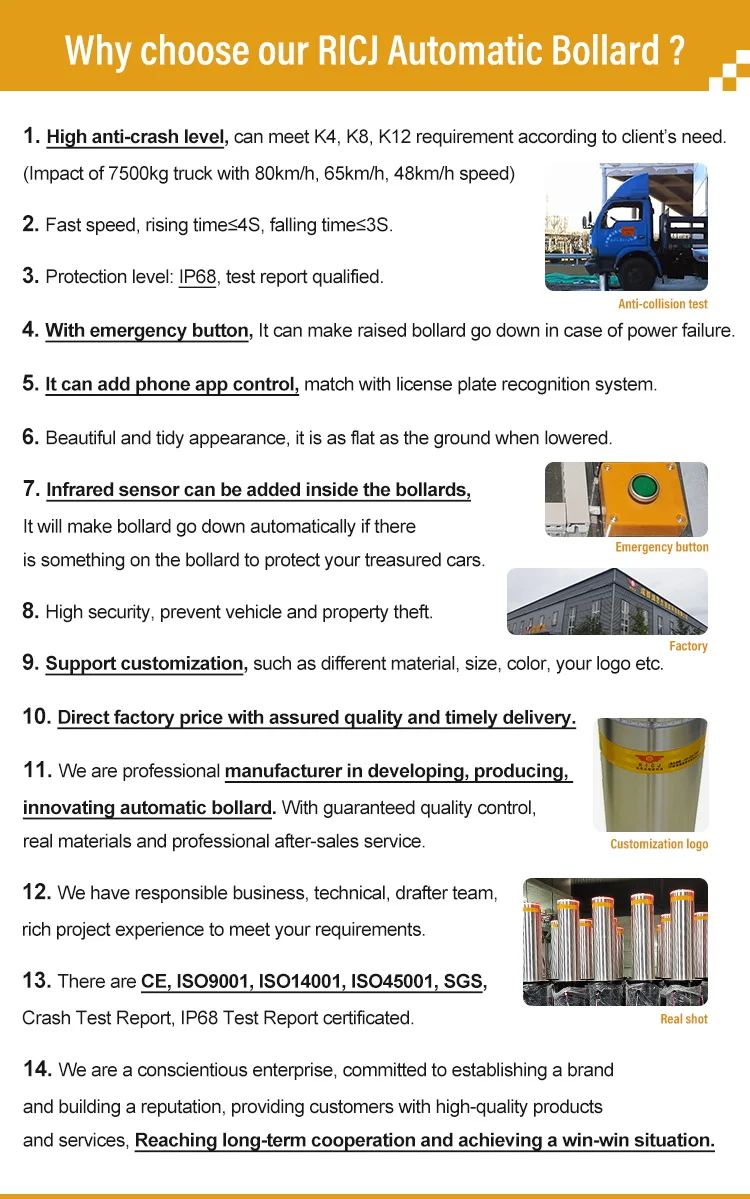 RICJ Automatic Hydraulic Rising Bollards - Safety & Durability