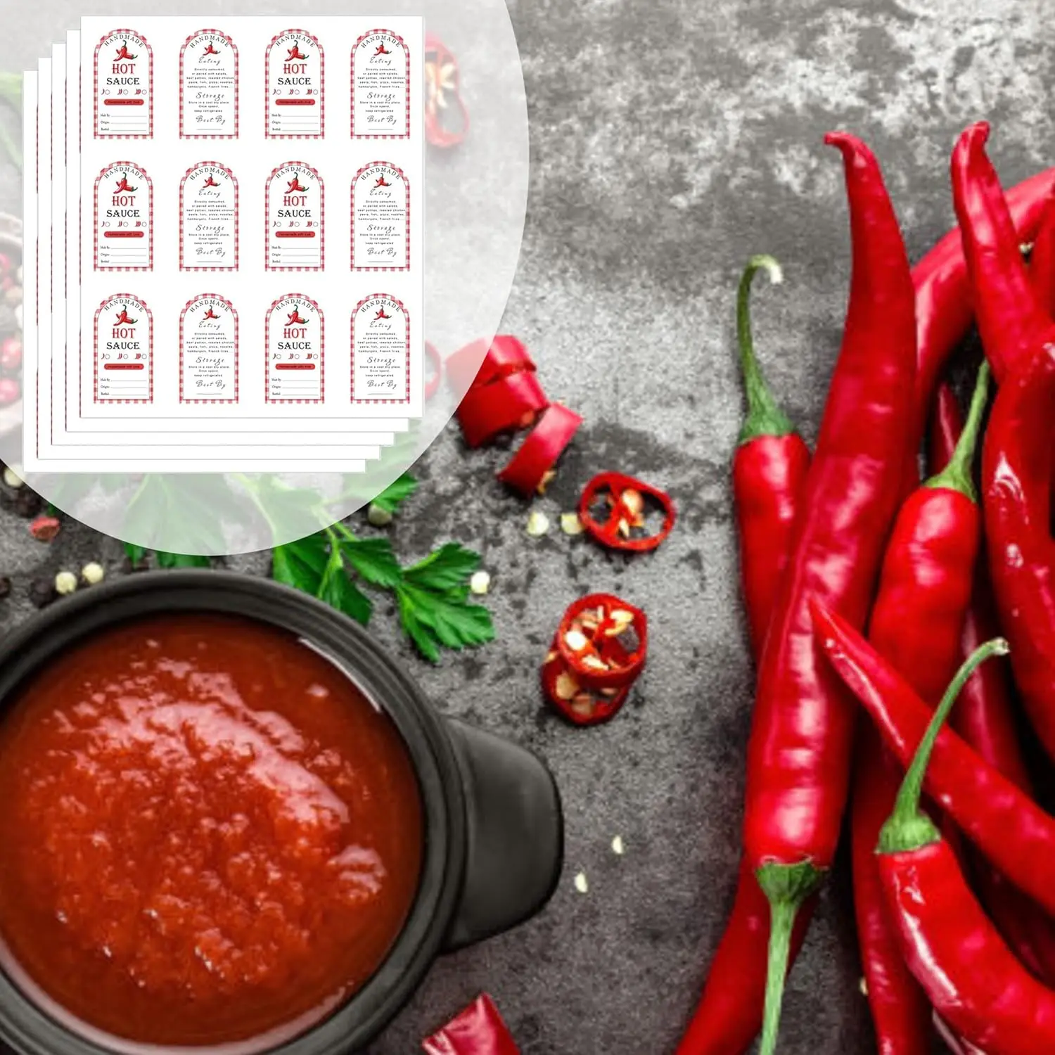 Homemade Hot Sauce Bottle Labels with Ribbon and Rope Chili Sauce ...