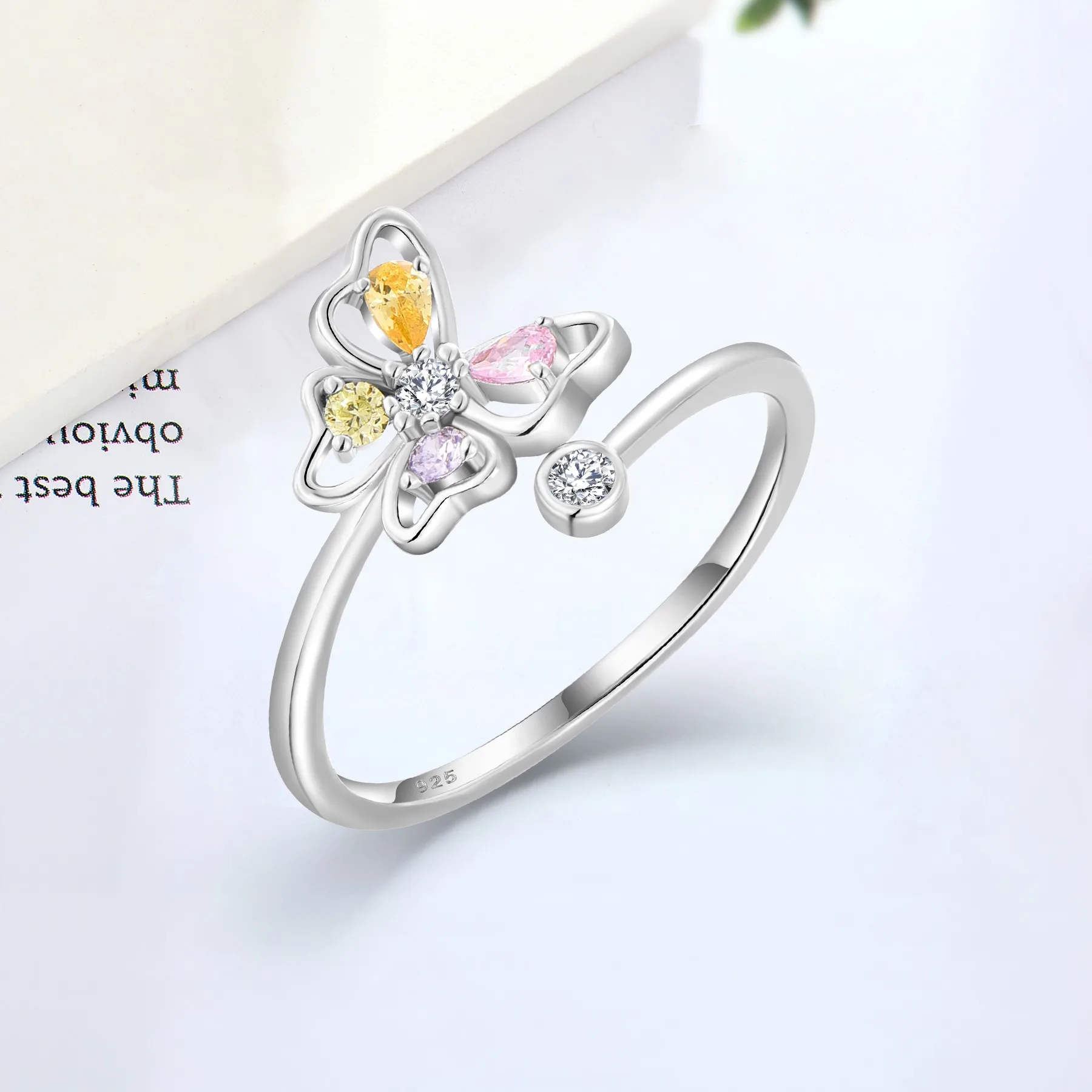 Cute Fashion Butterfly Jewelry Set Sterling Silver Colorful Zircon Open ...