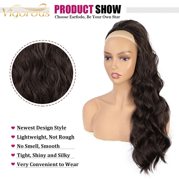 Vigorous Water Body Wave Headpiece Drawstring Ponytail for Women