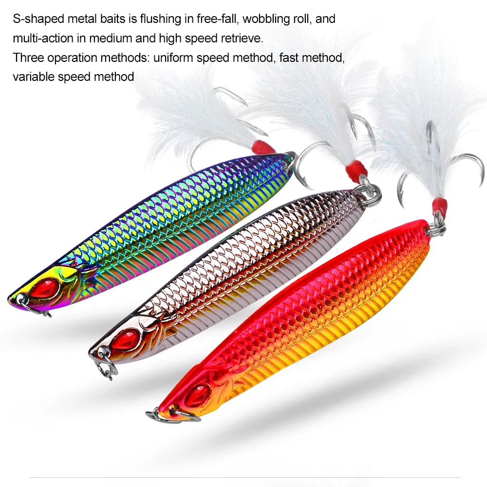 Long Cast S-shape Hard Fishing Lure Spoons Sequins Metal Bait With ...
