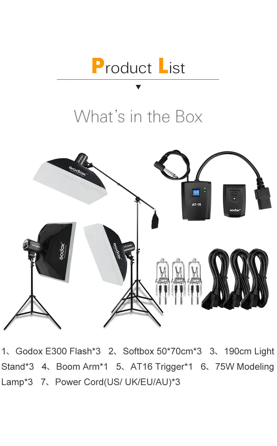 Godox E300 Strobe Flash Lighting Kit - 300ws Power, 5600K Color Temperature