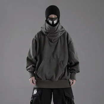 Custom Face Cover Masked Hoodie For Men Streetwear Hip Hop Solid Cotton ...