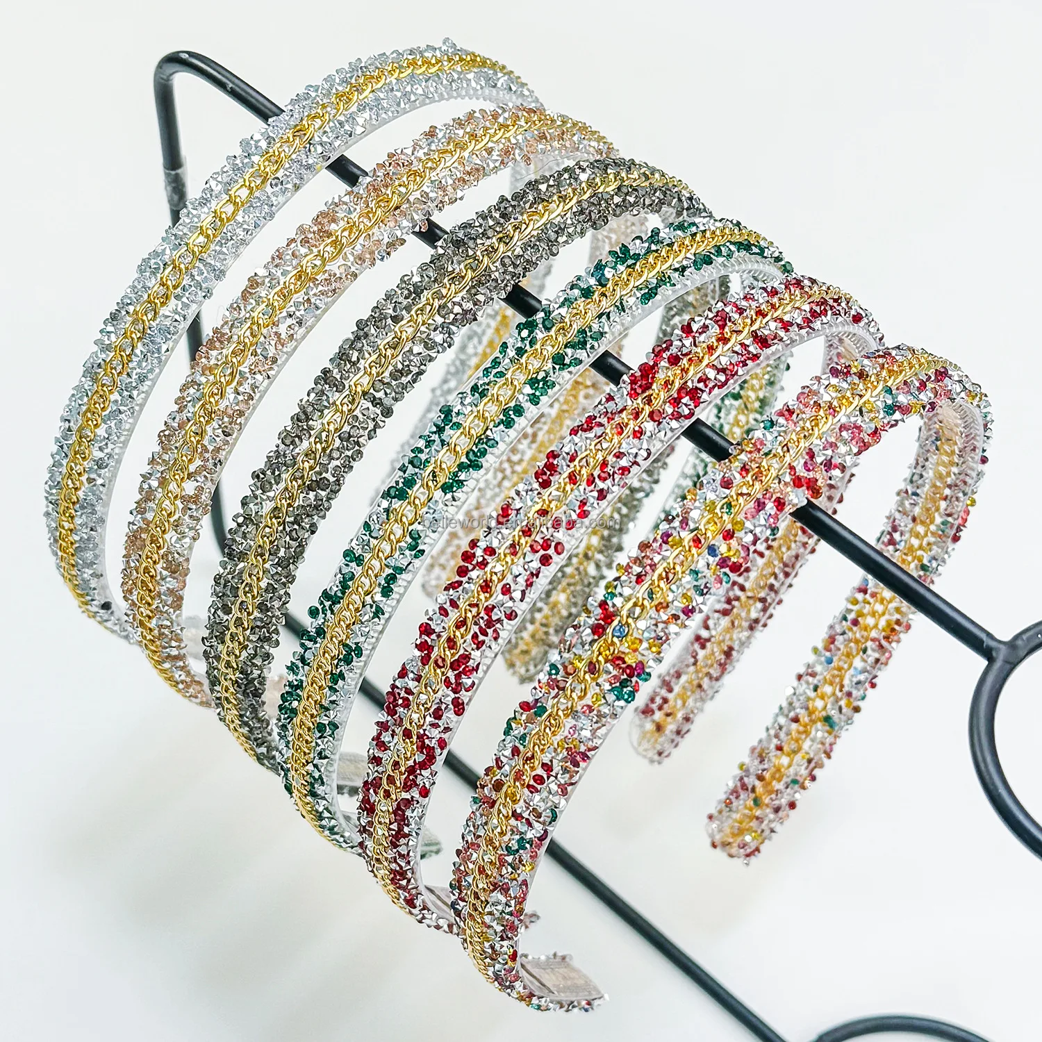 BELLEWORLD Popular Custom Packing Rhinestone Headbands for Women Luxury 6colors Glitter Chain ...