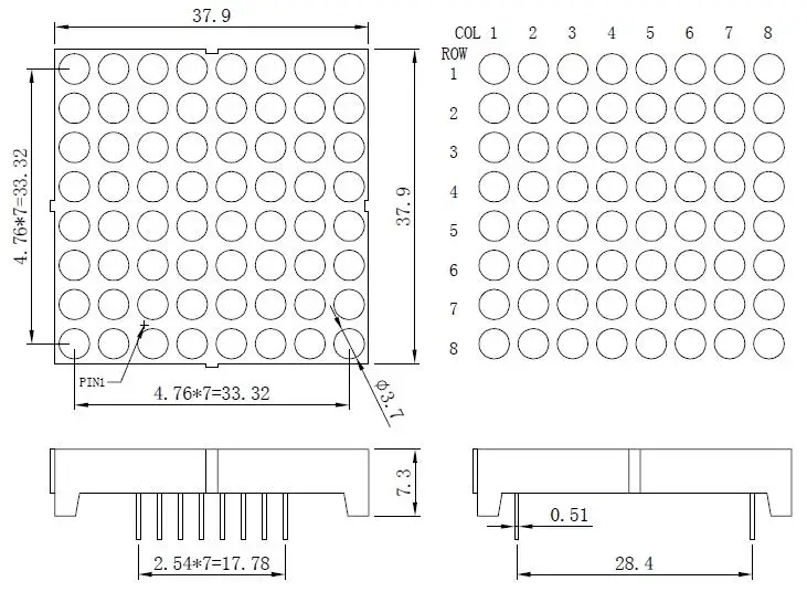1.5 Inch 8x8 Array White Common Anode Led Dot Matrix Display For ...