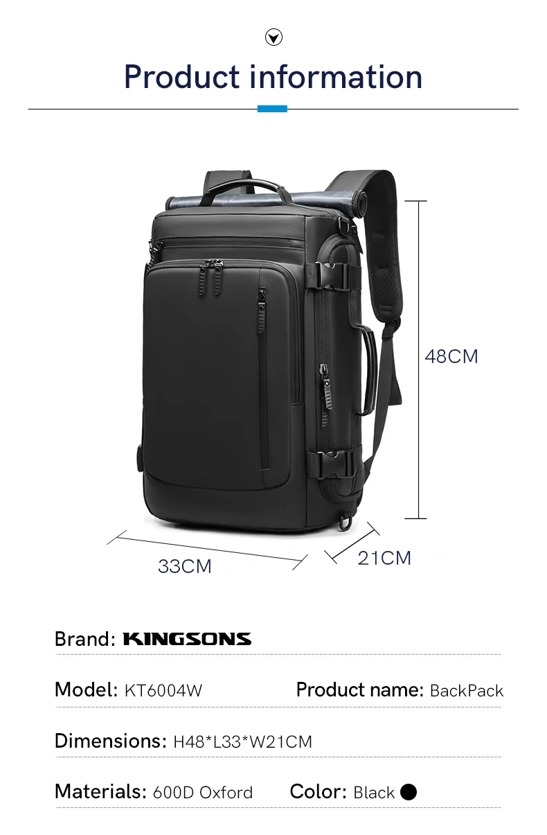 Kingsons Custom Logo Traveling Backpack - 17 Inch Waterproof