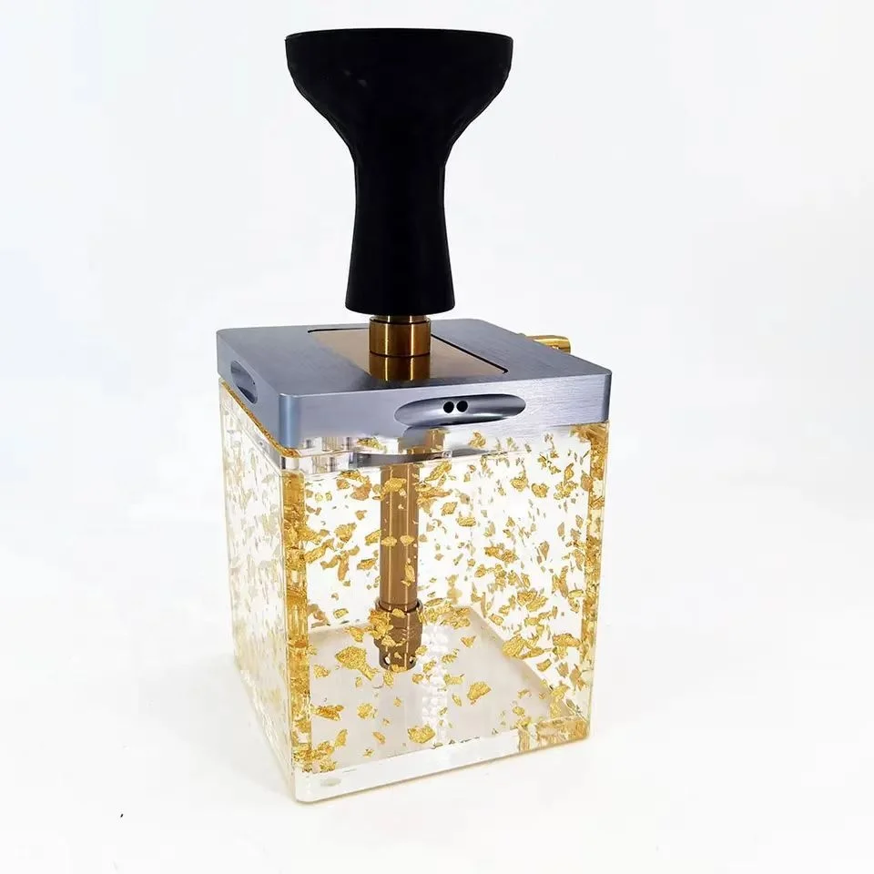 8" Portable Golden Luxury Cube Acrylic Hookah Set