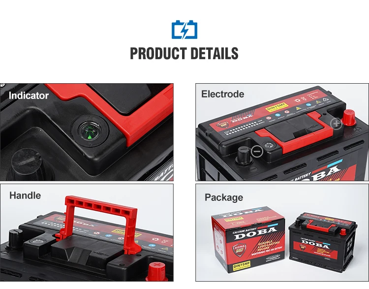 High CCA MF DIN75 Rechargeable 12V 75ah Lead Acid Battery