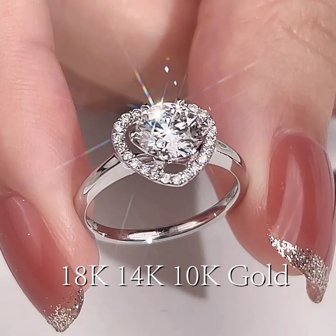 Messi Jewelry Msr-1107 18k Lab Diamond Ring 1ct Heart Design Round Cut ...