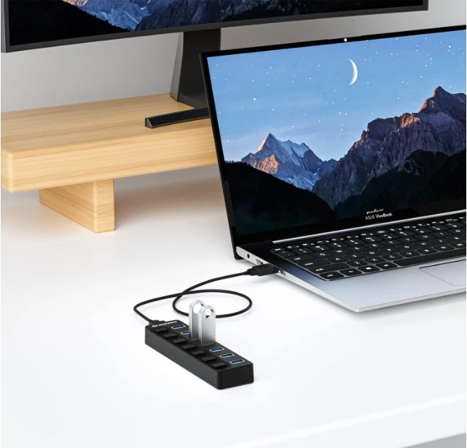 7-port Usb Extender Data Usb Hub With Individual Onoff Switches And ...