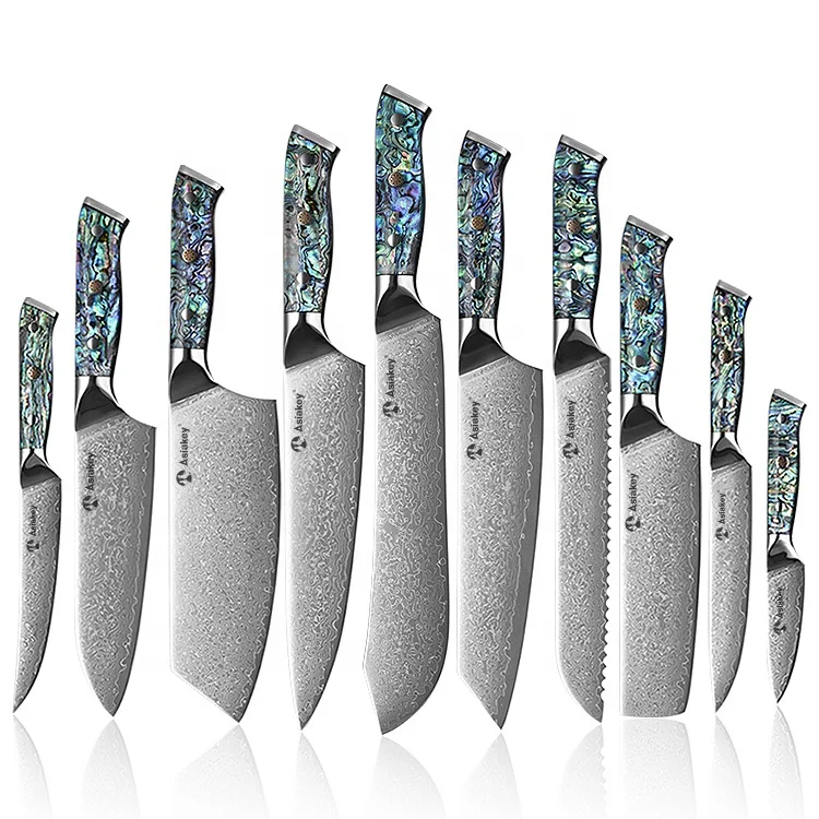 Abalone Handle Custom Made Hand Crafted Damascus Steel Knife Set